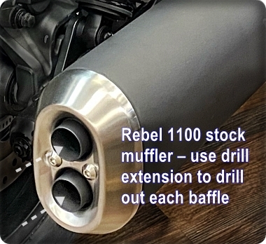1100 Exhausts – drilling the stock muffler – Rebel500